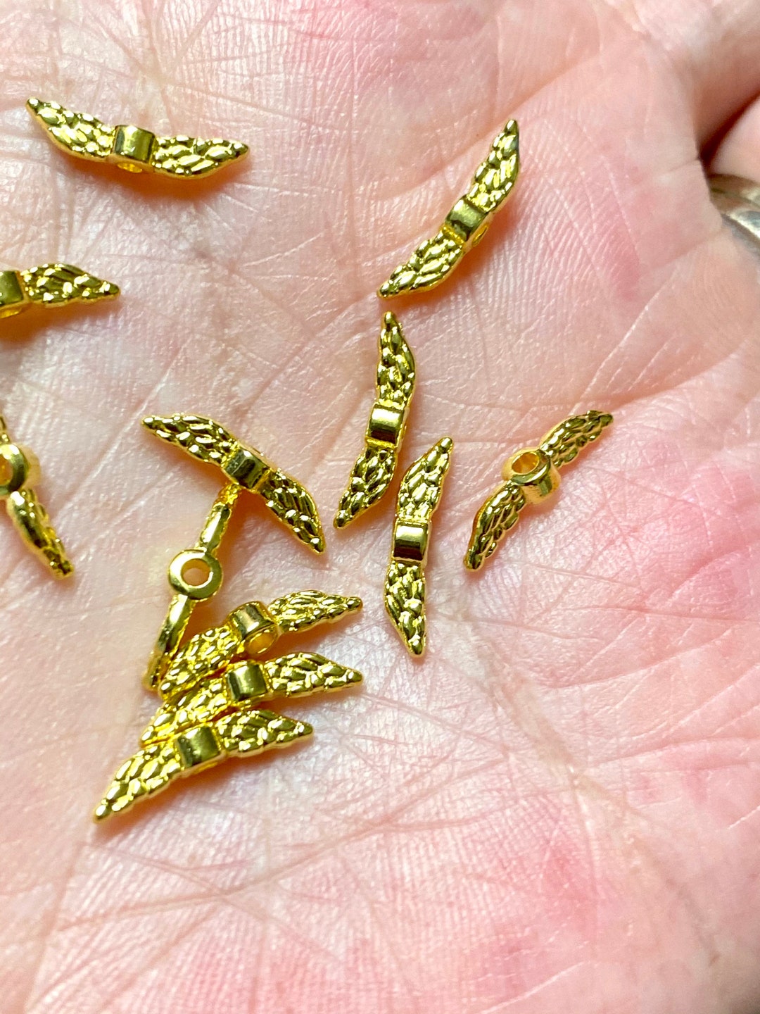 12mm Long Angel Wing Beads, Gold Wing Beads, Angel Wings, Jewelry Beads ...