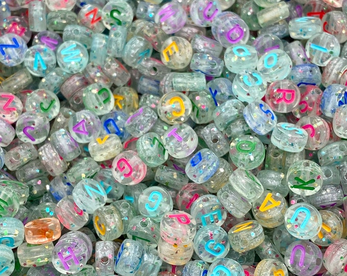 7mm Glitter Alphabet Beads, Acrylic Letter Beads, Word Beads, Glitter ...