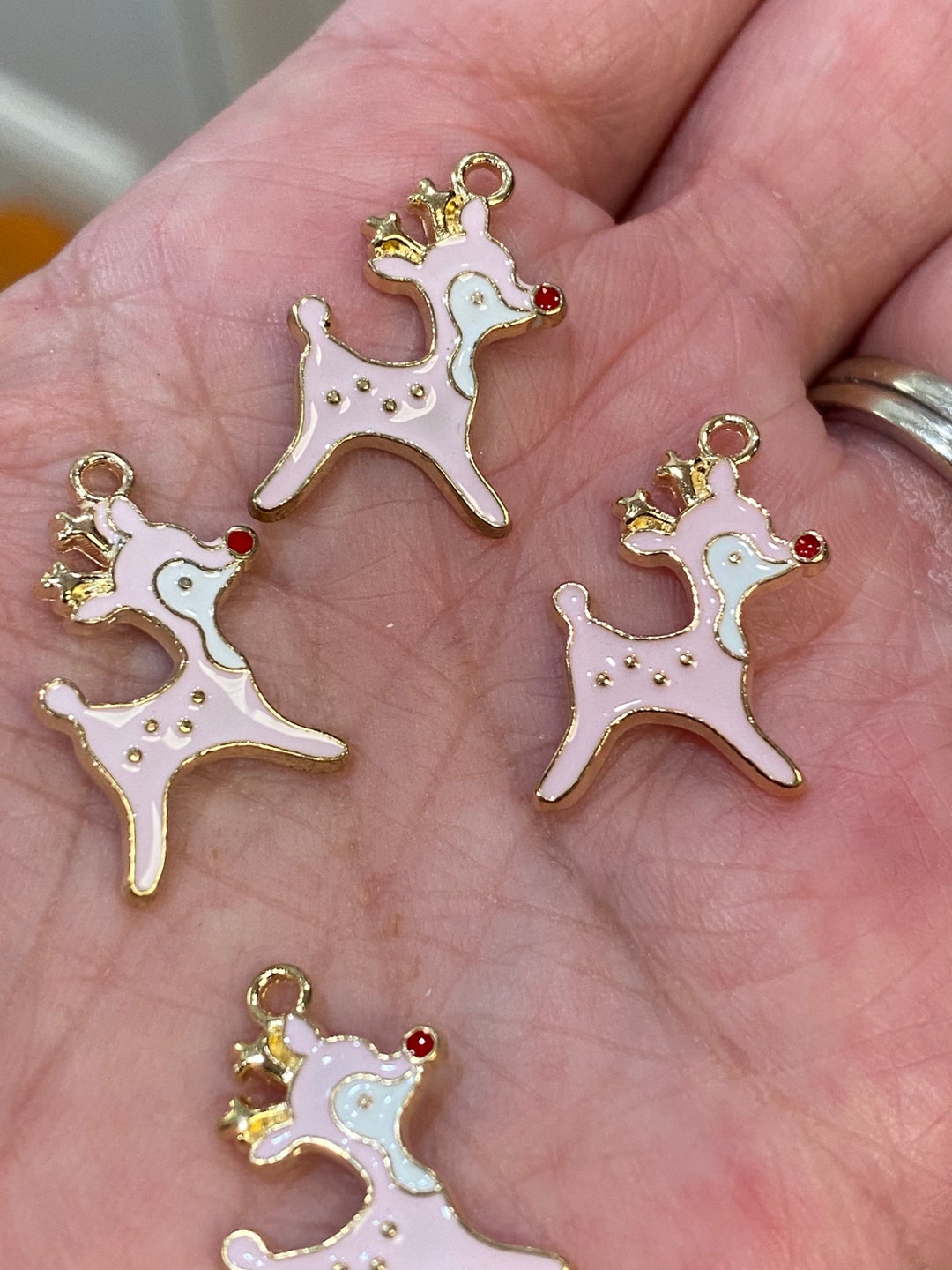 Enamel Deer Charms, Christmas Charms, Pink Charms, Bracelet Charms ...