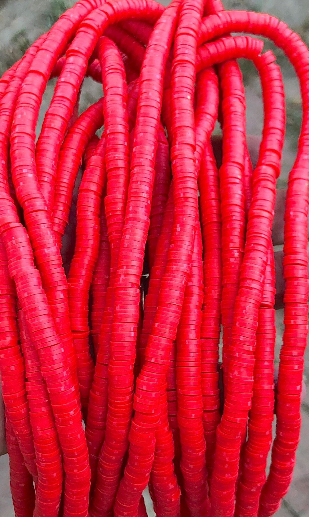 4mm, 6mm Vinyl Heishi Disc Beads, Bright Red, Polymer Clay Beads, Vinyl ...