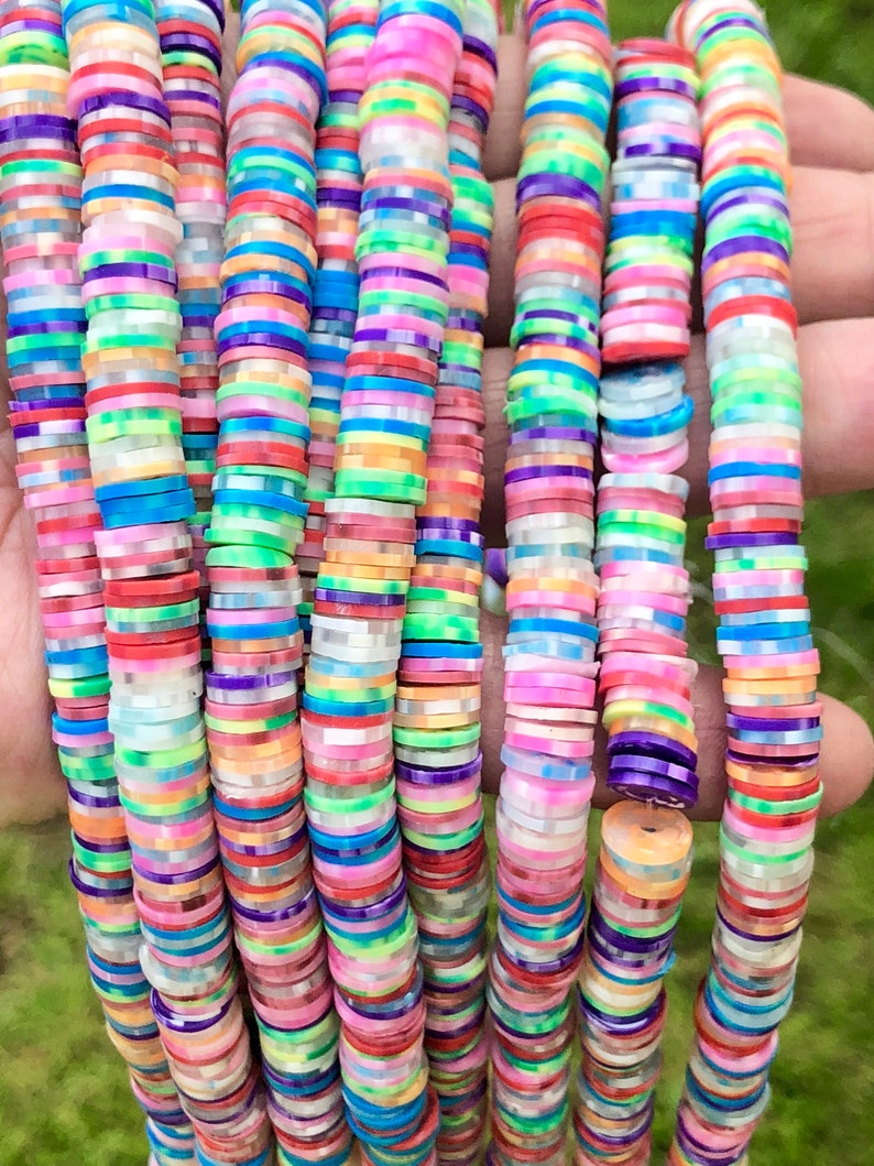 4mm 6mm & 8mm Vinyl Heishi Disc Beads Rainbow Dotted | Etsy