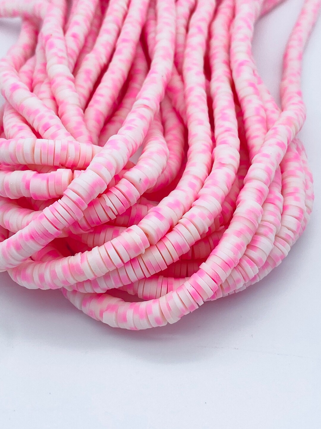 6mm Vinyl Heishi Beads, Pink Splatter, Polymer Clay Beads, Bracelet ...