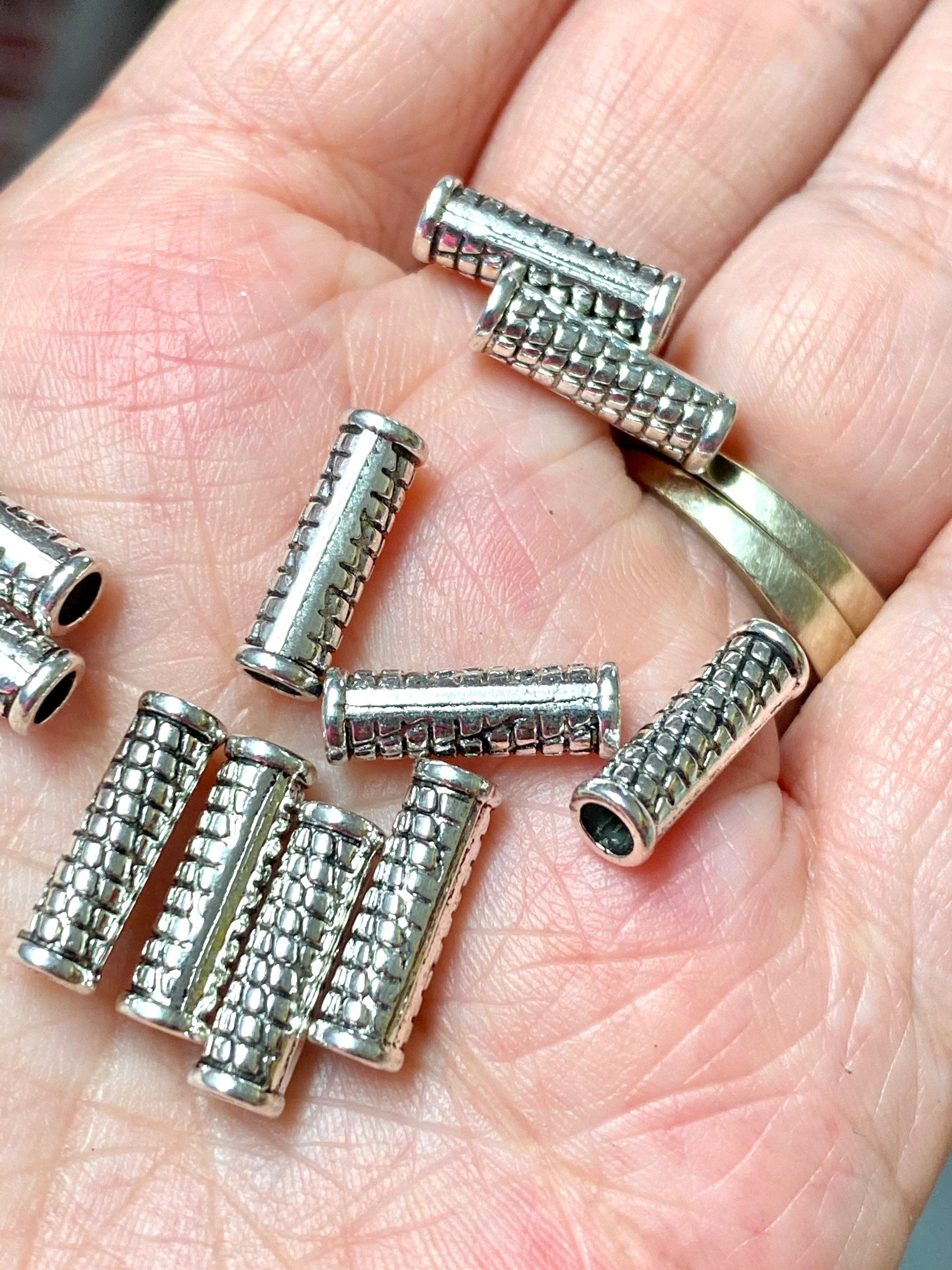 14mm Silver Tibetan Tube Column Beads, Patterned Beads, Spacer Beads ...