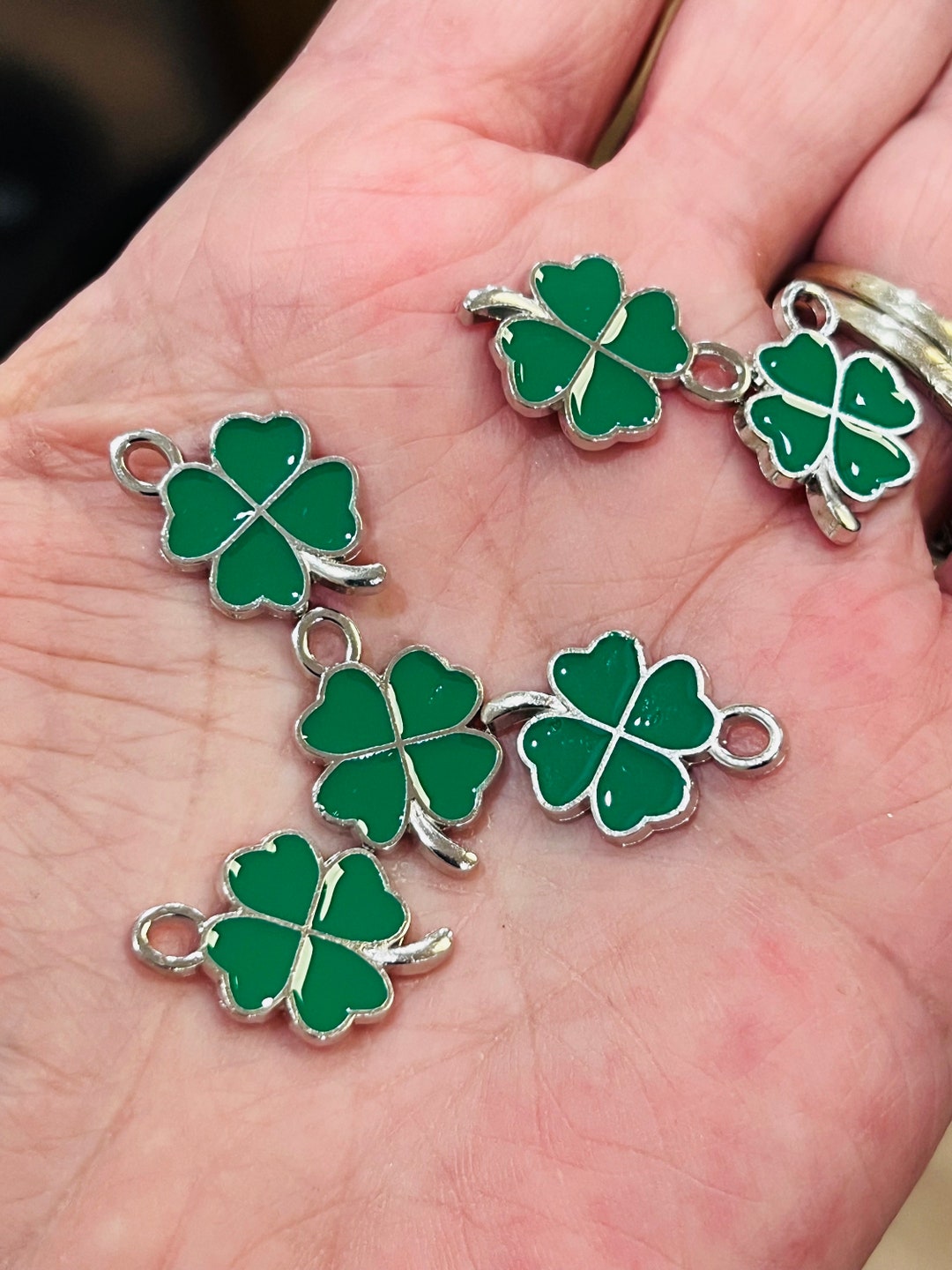 Enamel Shamrock Charms, Clover Charms, Green Shamrock Charms, Charm ...
