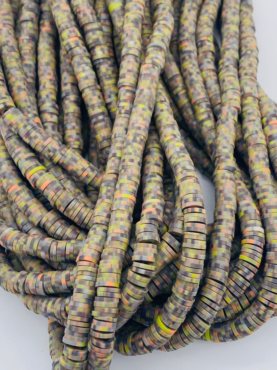 6mm Vinyl Heishi Beads, Olive Speck, Polymer Clay Beads, Jewelry Making ...