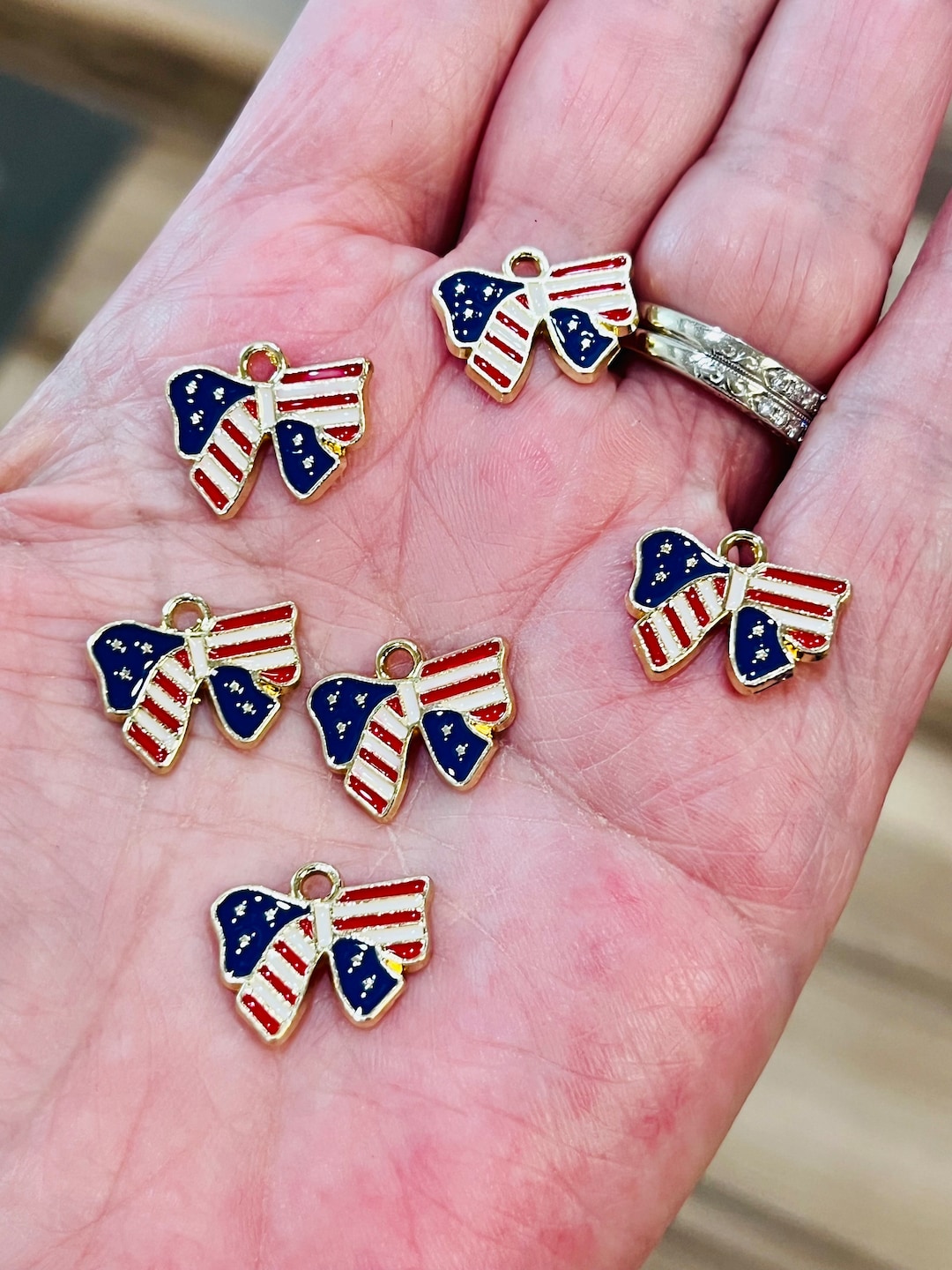 Enamel American Flag Charms, Bow Shaped Charms, Cute Bracelet Charms ...