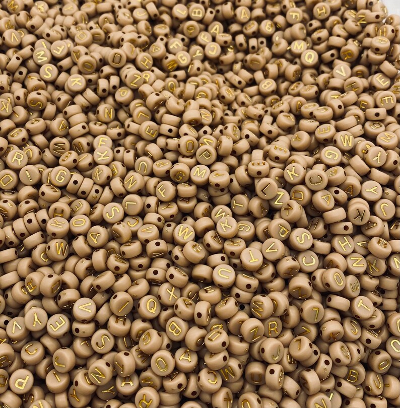 7mm Alphabet Beads Acrylic Letters Tan With Gold Letters - Etsy