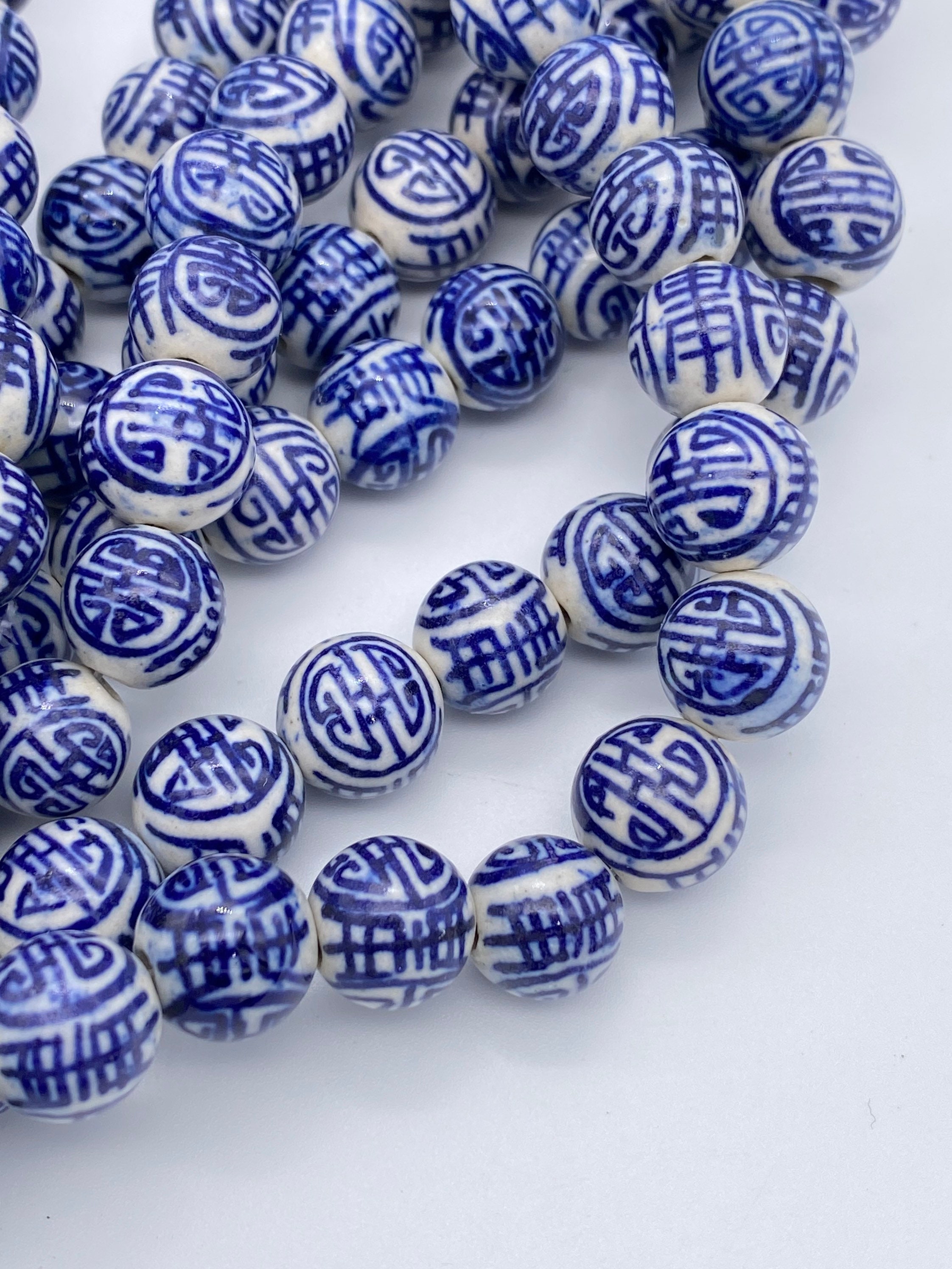 12mm Chinese Longevity Beads Handmade Porcelain Beads | Etsy