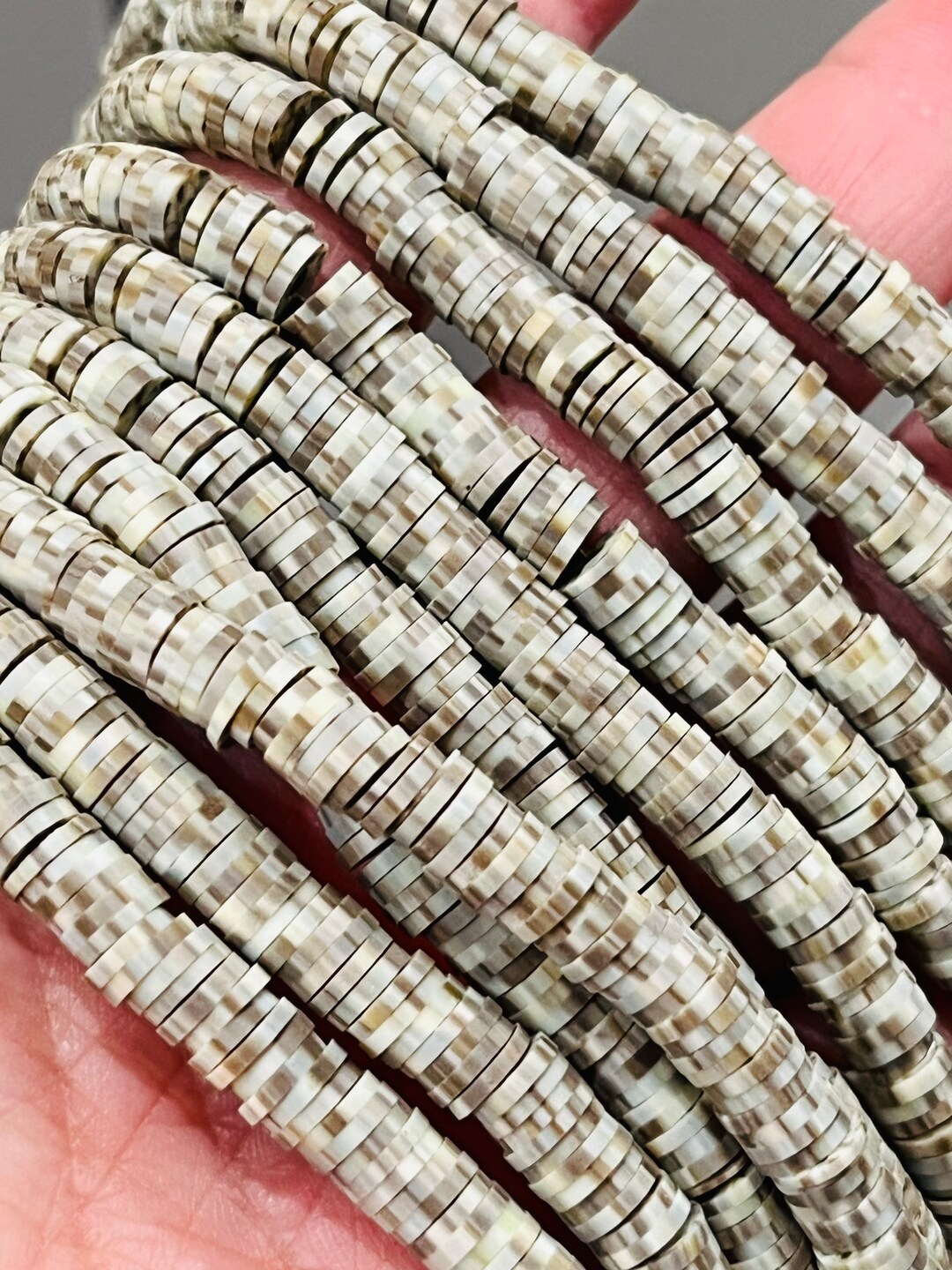 6mm Vinyl Heishi Beads, Tan Speckled, Polymer Clay Beads, Bracelet ...