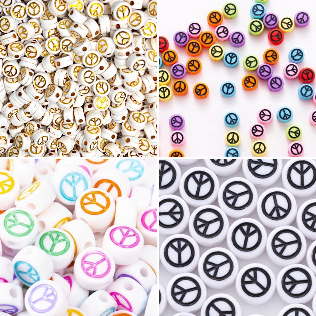 7mm Acrylic Peace Sign Beads, Bracelet Beads, Beads for Kids, Peace ...