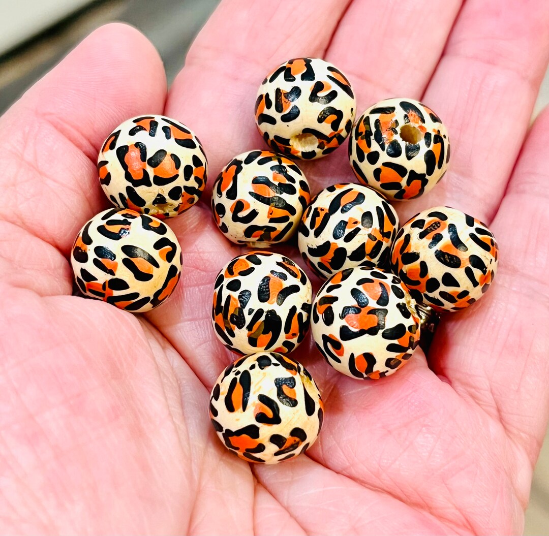13mm Wood Leopard Print Beads, Wood Beads, Focal Beads, Jewelry Making ...