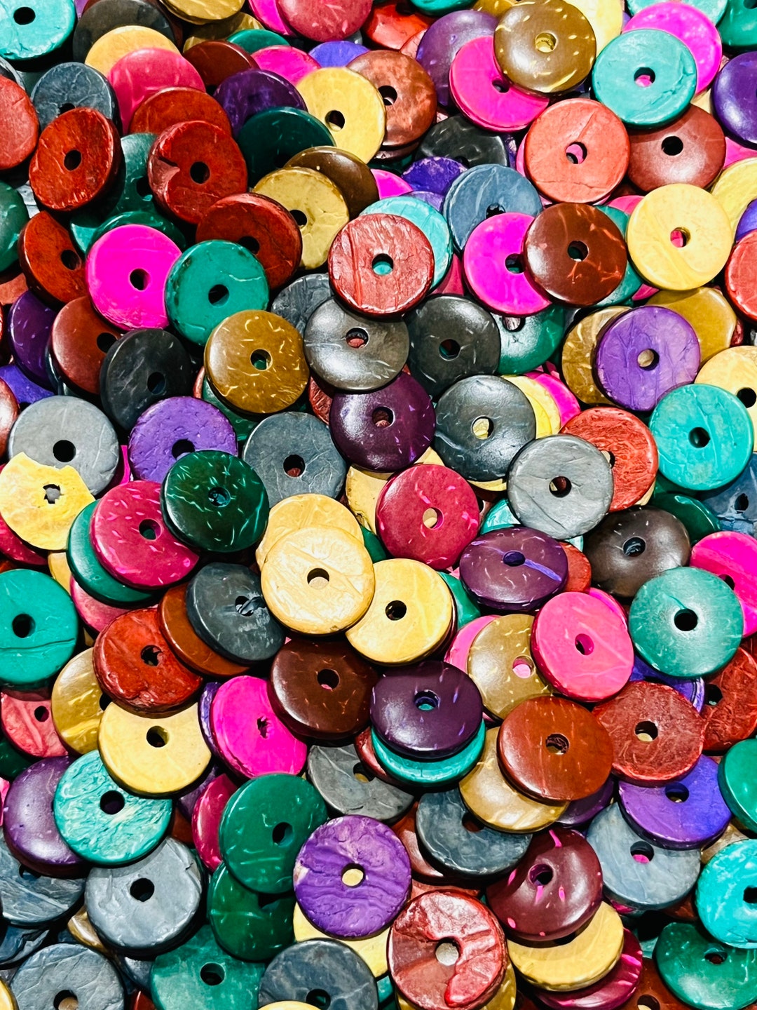 15mm Coconut Donut Beads, Rainbow Beads, Natural Coconut Beads, Disc ...