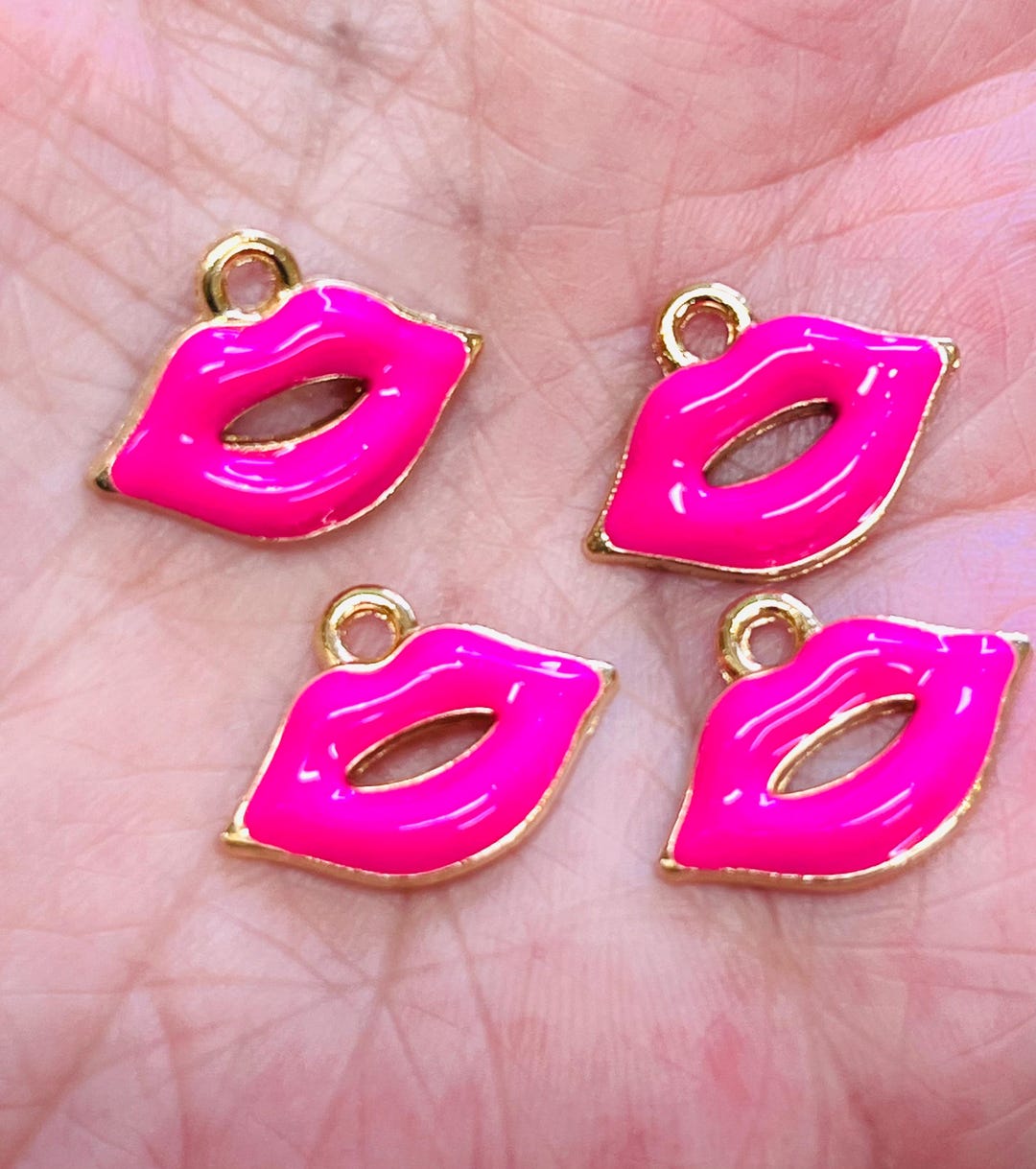 Enamel Charms, Hot Pink Lip Shaped Charms, Cute Enamel Charms, Charm ...