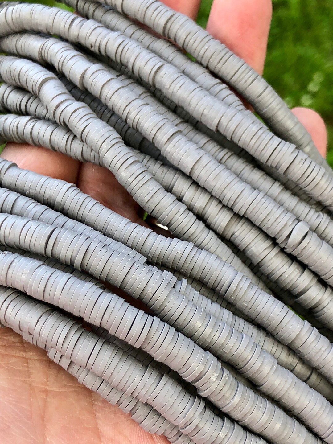 4mm,6mm Vinyl Heishi Disc Beads, Dark Gray Vinyl Beads, Polymer Clay ...