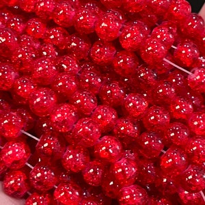 8mm Red Crackle Glass Beads, Jewelry Making Beads, Valentines Beads ...
