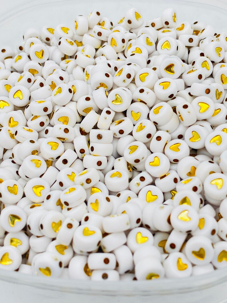 7mm Heart Beads Gold Heart Beads Acrylic Jewelry Beads Beads - Etsy