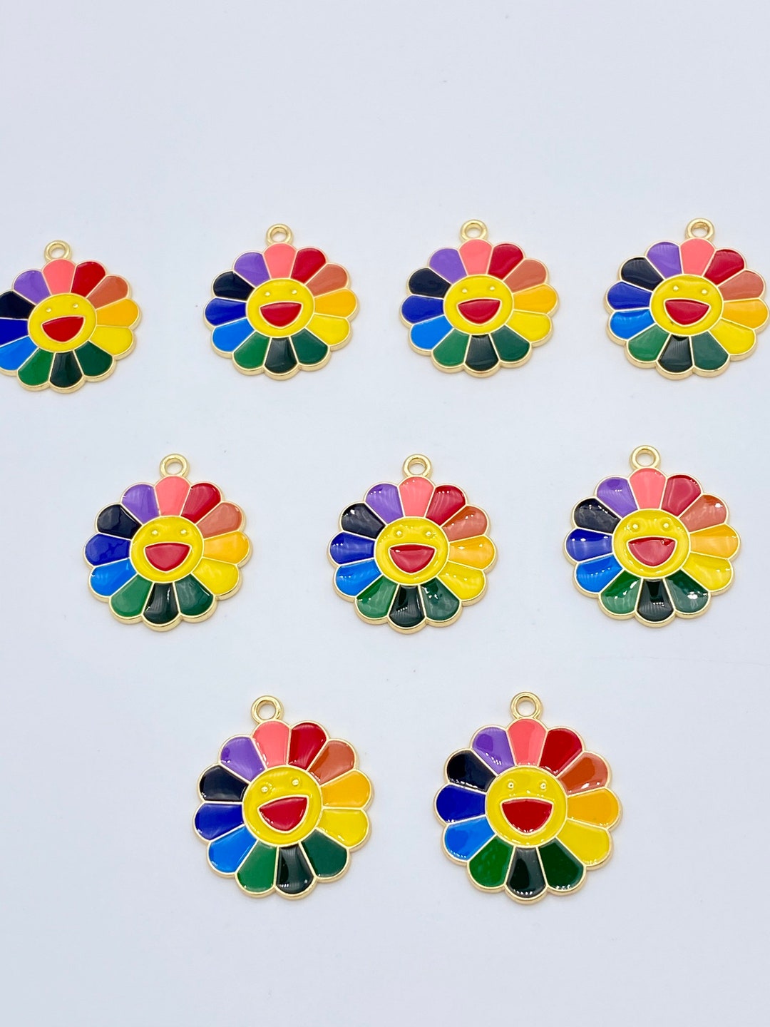 Smiley Face Charms, Enamel Charms, Rainbow Charms, Jewelry Charms ...