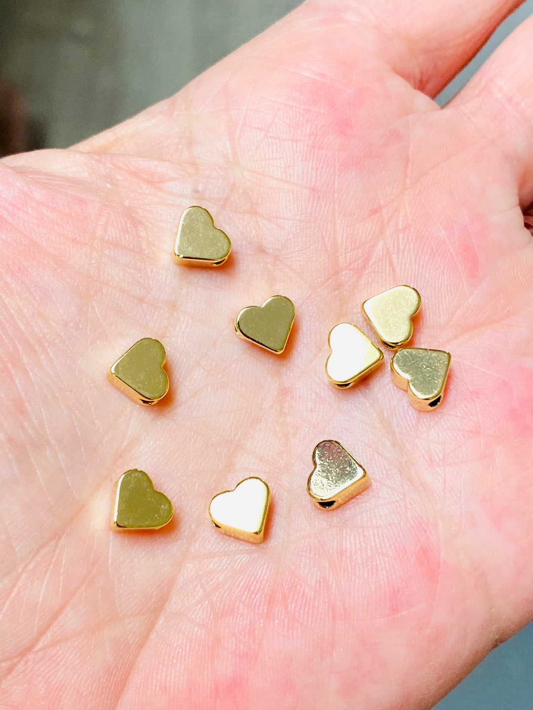 6mm Gold Hearts 18k Gold Heart Beads Valentine Jewelry Beads Bracelet ...