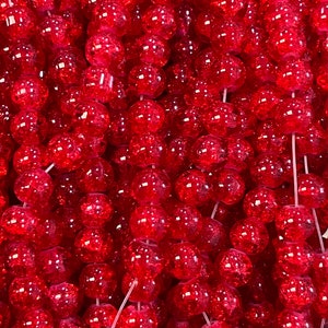8mm Red Crackle Glass Beads, Jewelry Making Beads, Valentines Beads ...
