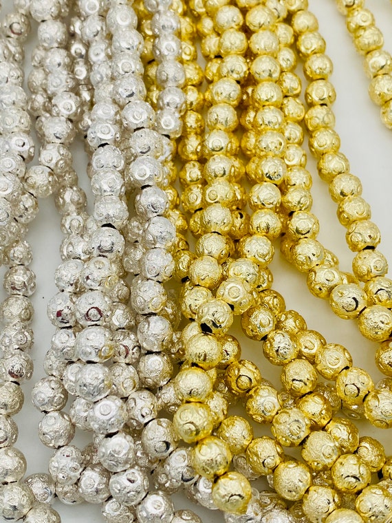 8mm Brushed Gold Plated Beads Patterned Gold Beads Silver - Etsy