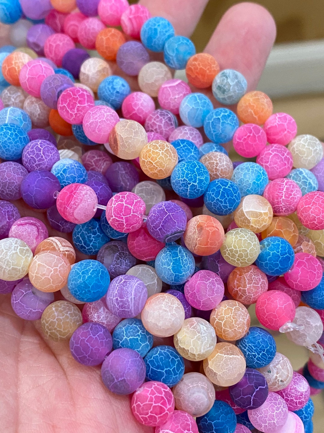 8mm Agate Frosted Crackle Gemstone Beads Rainbow Beads Multi - Etsy