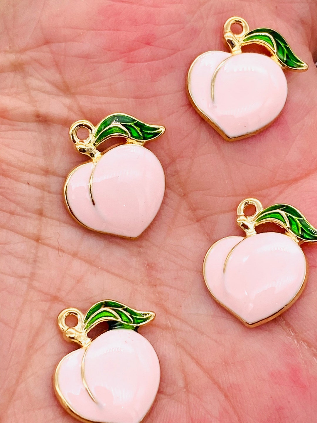 Pink Peach Charms, Fruit Charms, Charm Bracelets, Cute Enamel Charms ...