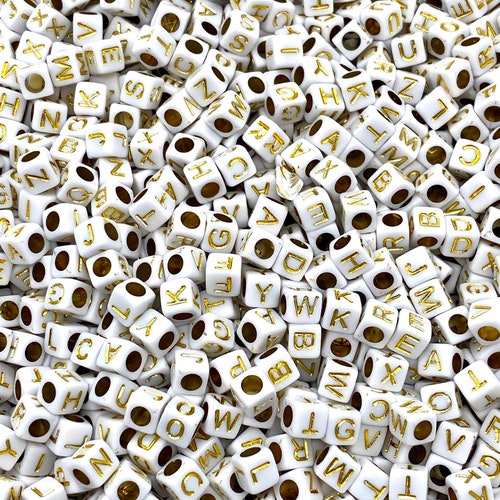 White and Gold Cube Alphabet Letter Beads Mixed Gold Acrylic | Etsy