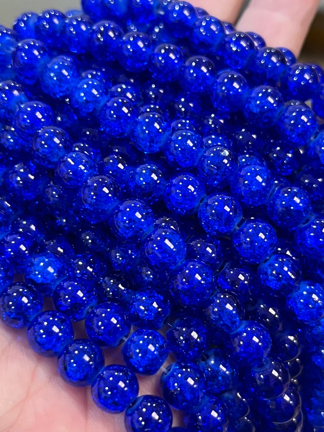 4mm, 6mm, 8mm Crackle Glass, Royal Blue Glass Beads, Bracelet Beads ...