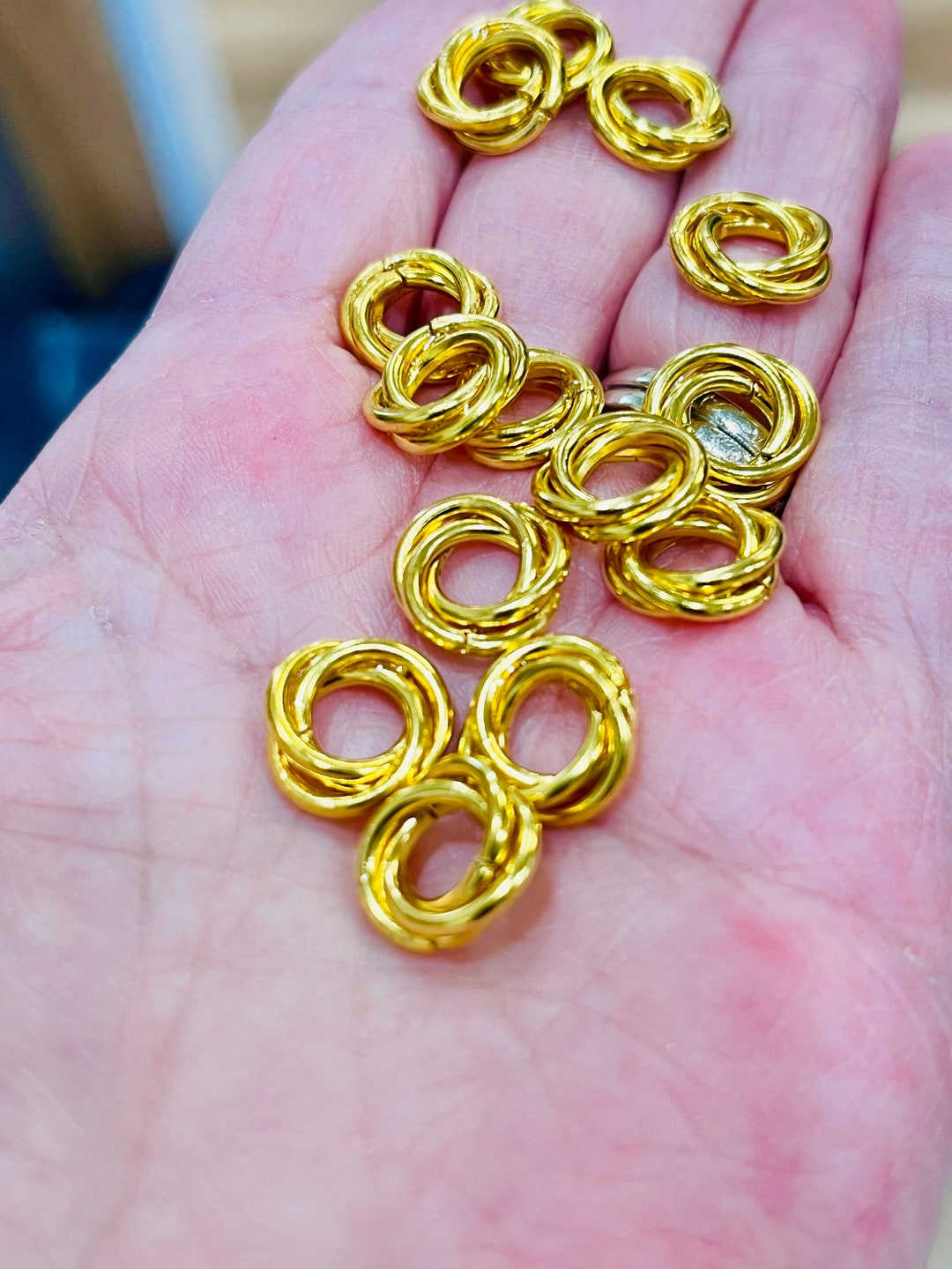 10mm Gold Plated Triple Ring Beads, Spacer Beads, Bracelet Beads ...