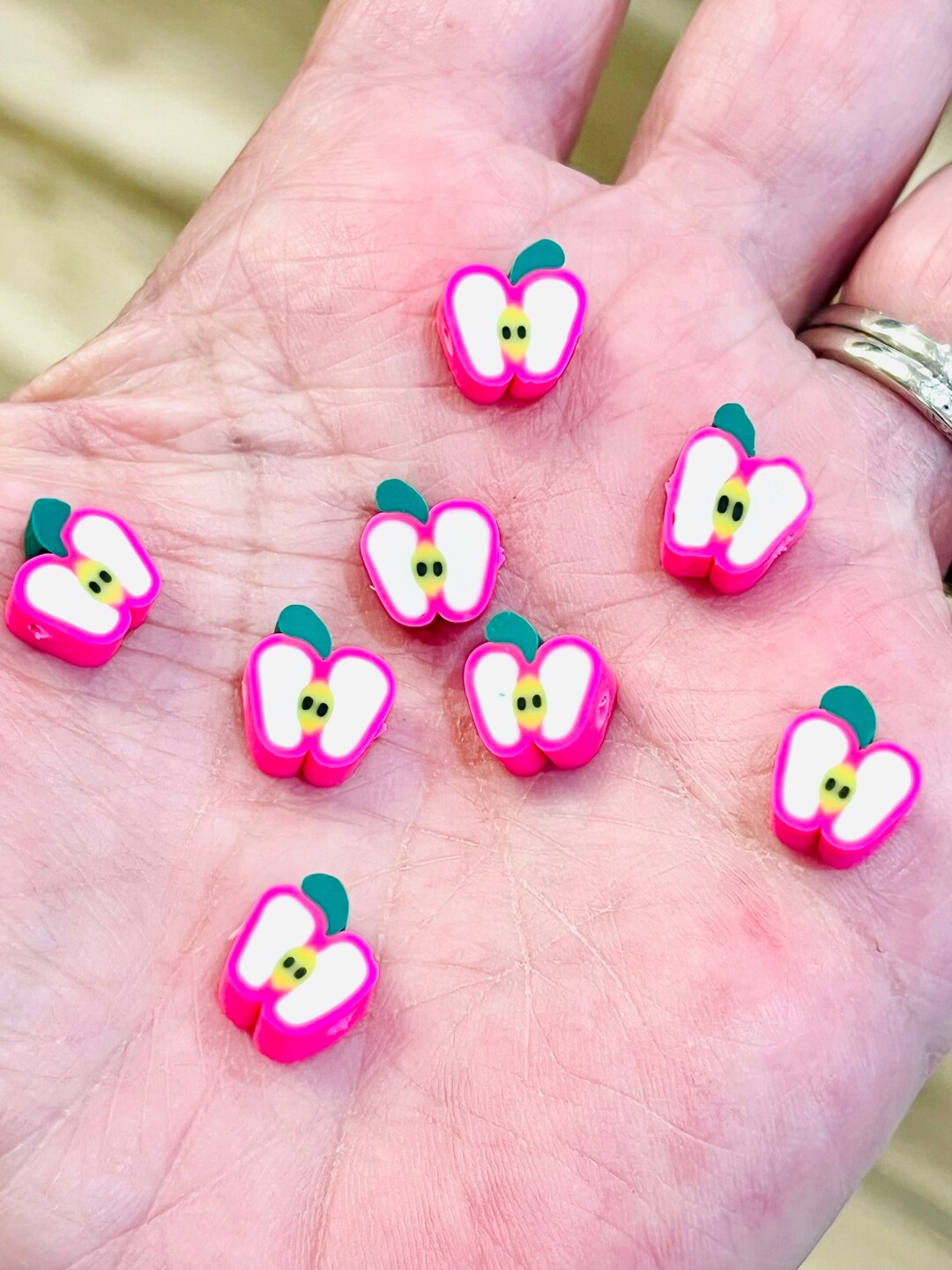 10mm Apple Beads, Hot Pink Apple Beads, Polymer Clay Beads, Bracelet ...
