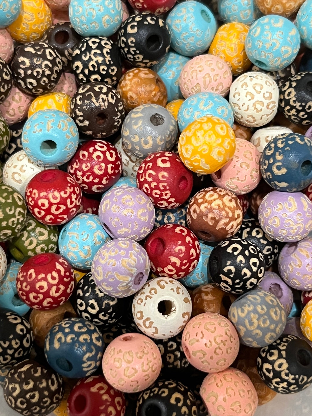 10mm Leopard Print Wood Bead, Laser Engraved Beads, Craft Beads ...