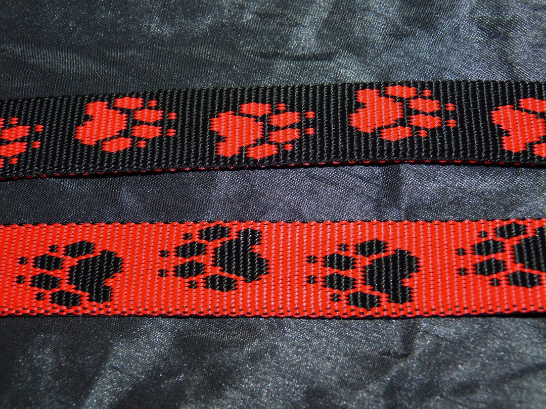 Patterned Webbing, Paw Print, Black/red, 20 Mm - Etsy
