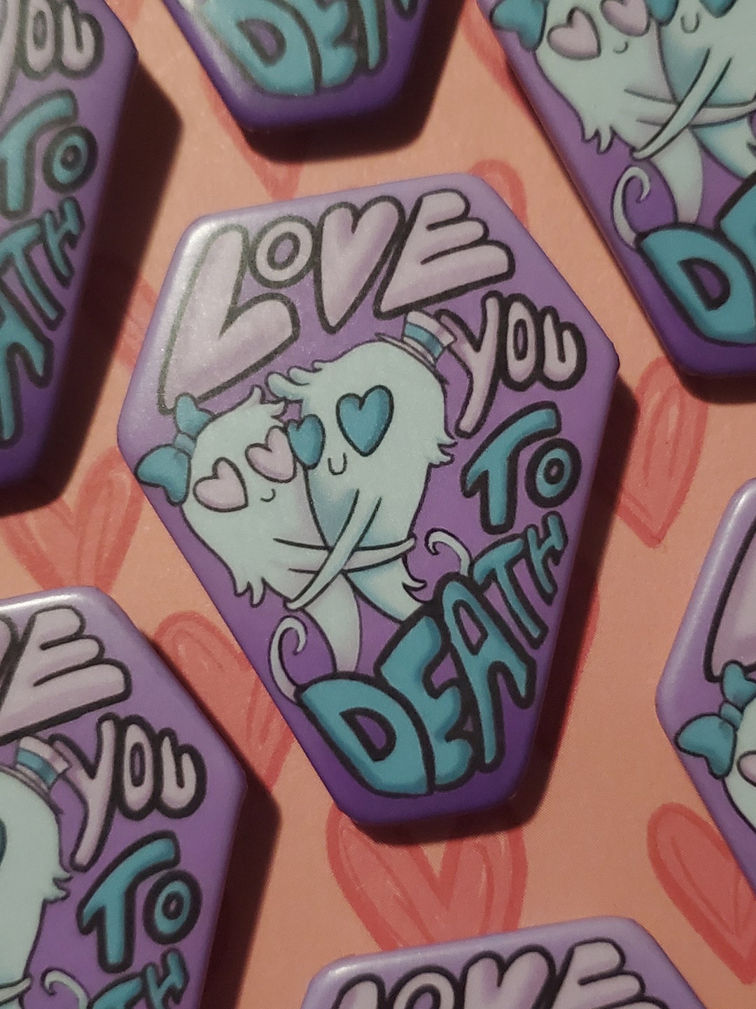 Pastel Goth Love You to Death Romantic Coffin Shaped Pinback Buttons 2 ...