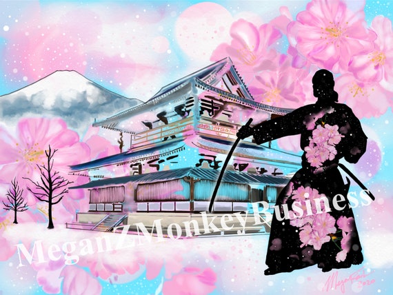 Samurai & Cherry Blossoms Art Print | Etsy