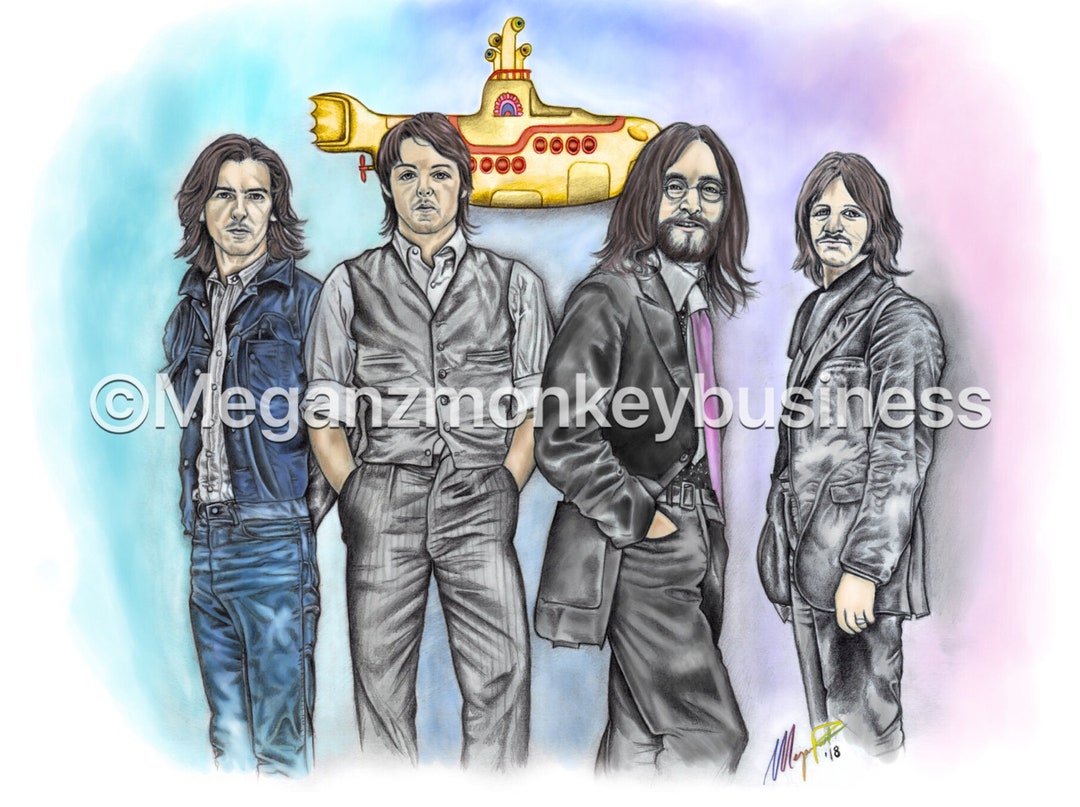 The Beatles & the Yellow Submarine Art Print - Etsy