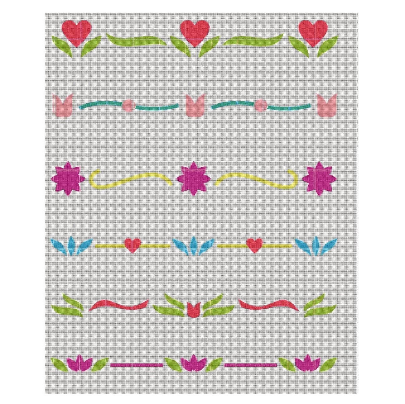 Six Cross Stitch Borders-boder Designs-simple modern Cross Stitch ...