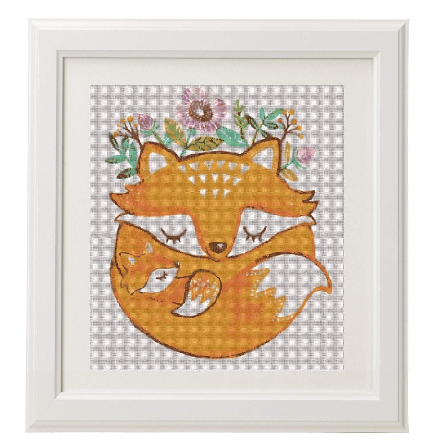 Fox Cross Stitch Fox Cross Stitch Art Feathers Leaves Cute | Etsy