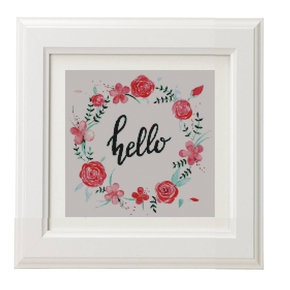 Hello Floral Wreath Modern Cross Stitch Pattern PDF, Flower Embroidery ...