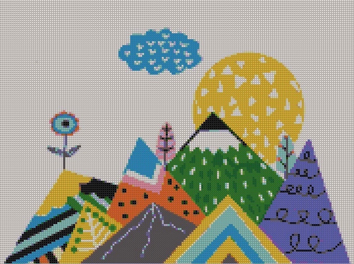Mountain Landscape Modern Cross Stitch Pattern Easy Counted - Etsy