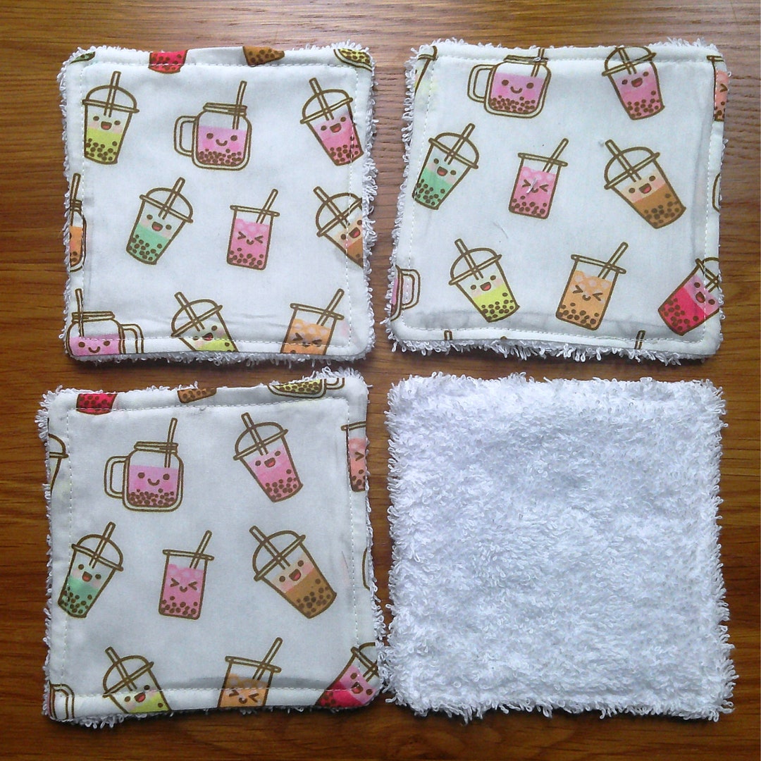 Bubble Tea Reusable Face Wipes: Cotton Makeup Remover Pads (4 Pack) - Etsy