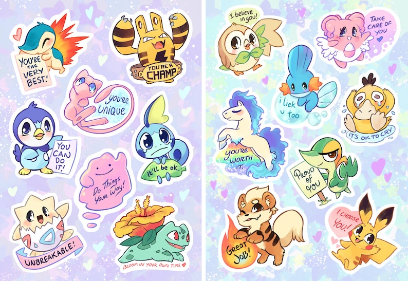 Supportive Pokemon Sticker Set | Etsy