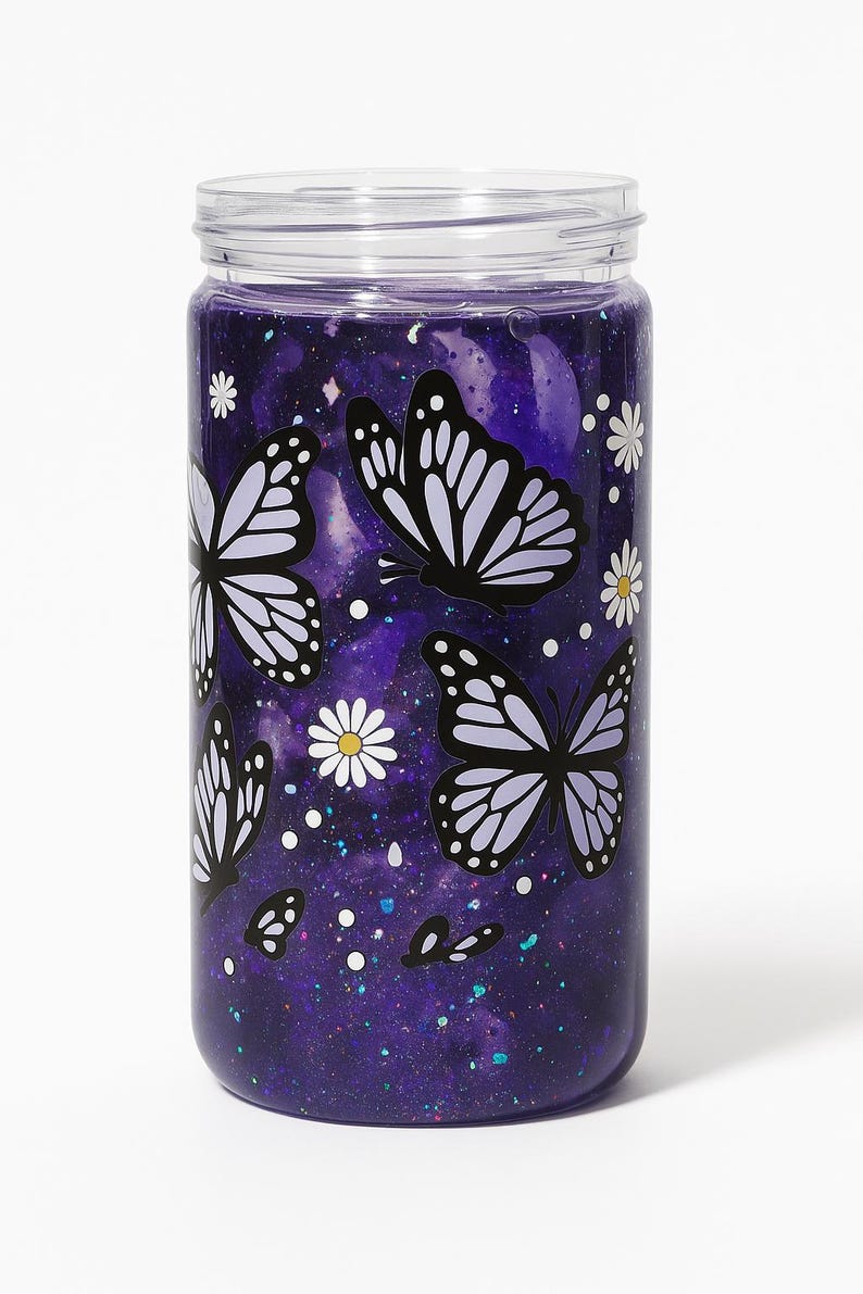 Purple Galaxy Butterfly Glitter Cup – 16 Oz Plastic Tumbler | Aesthetic ...