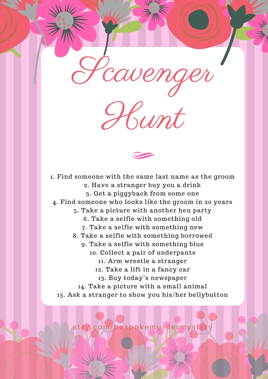 Hen Party Scavenger Hunt Printable // Hen Party Game // Hens Games ...