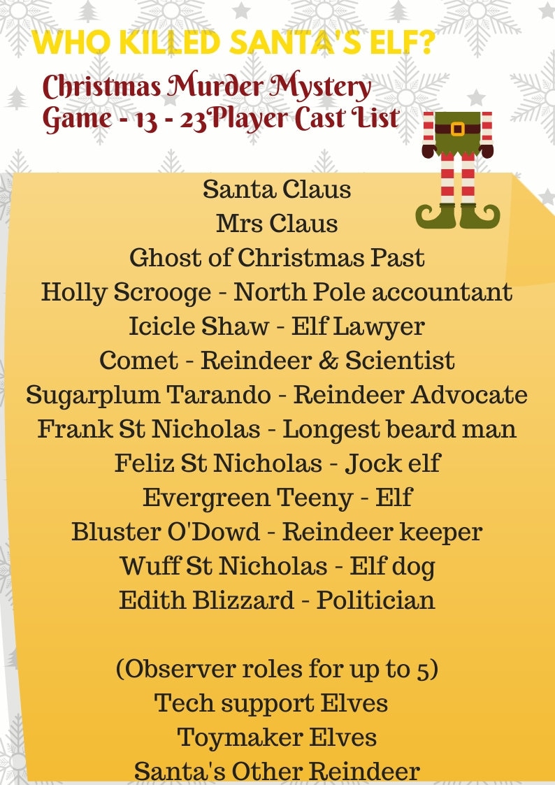XL 30 PLAYER Who Killed Santa's Elf // Christmas Murder | Etsy