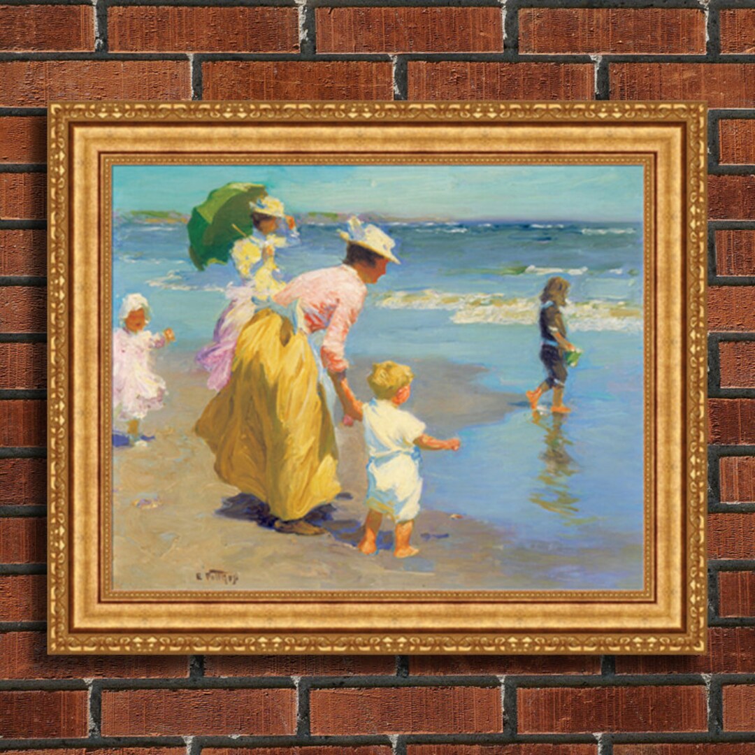 Edward Henry Potthast "at the Beach" Framed Canvas Giclee Print (MD535 ...