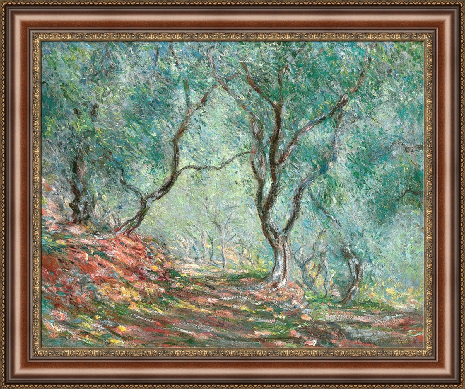 Monet Olive Tree Giclee Canvas Print: Brown Frame With Gold Trim - Etsy
