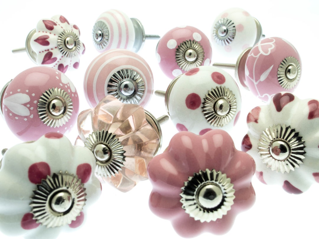 Ceramic Door Knobs in Various Pink and White Hand Painted Designs With ...