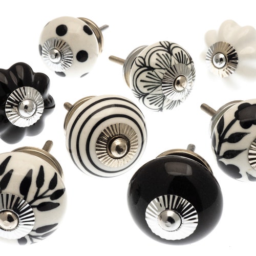 Hand Painted Handmade Ceramic Knobs in Gold Black & White - Etsy