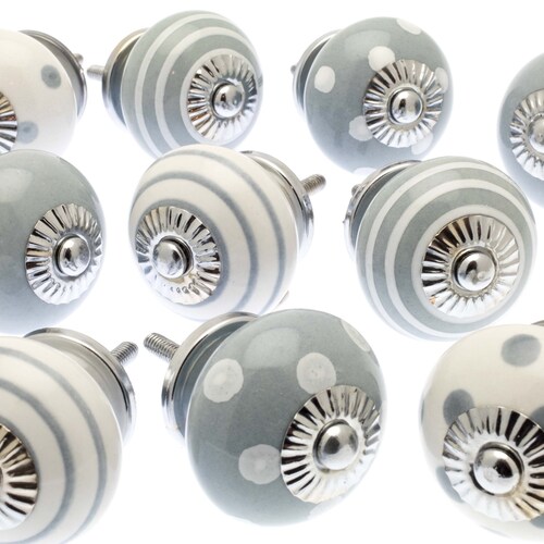 Grey and White Assorted Ceramic Knobs Handpainted Ceramic Door - Etsy