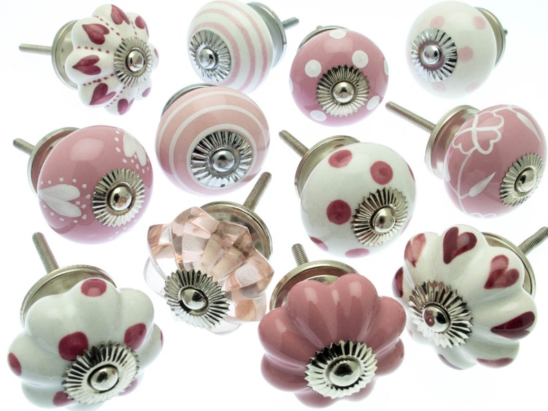 Ceramic Door Knobs in Various Pink and White Hand Painted | Etsy